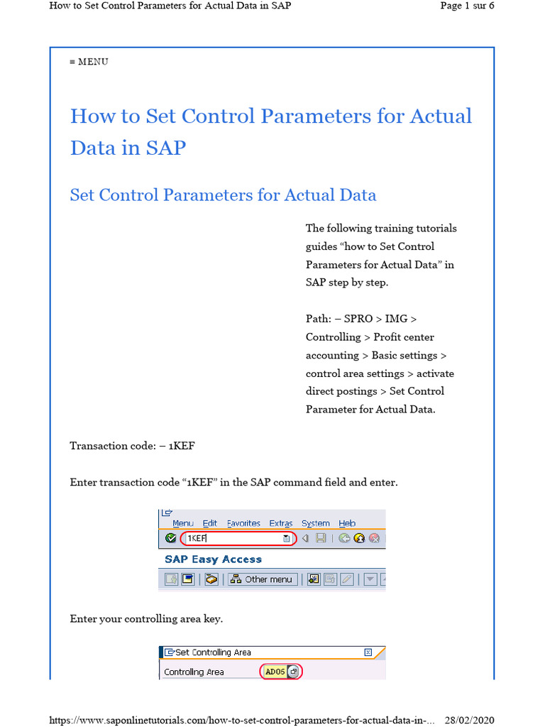 How To Set Control Parameters For Actual Data in SAP | PDF | Enterprise ...