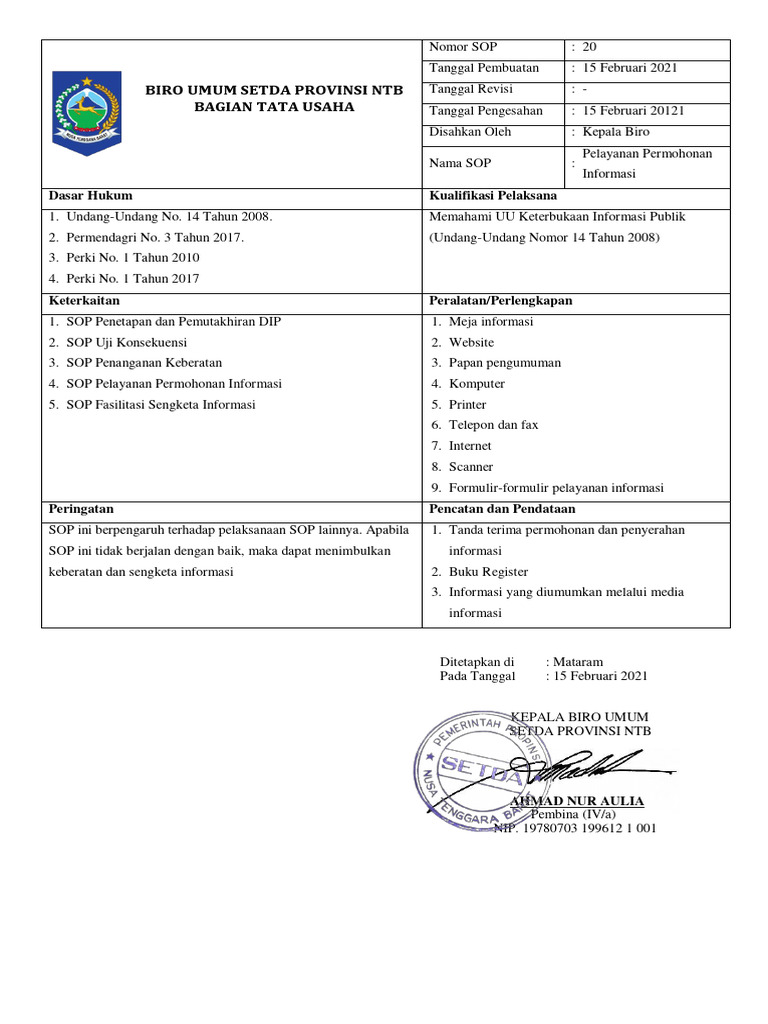SOP-Permohonan-Pelayanan-Informasi-Biro-1 | PDF