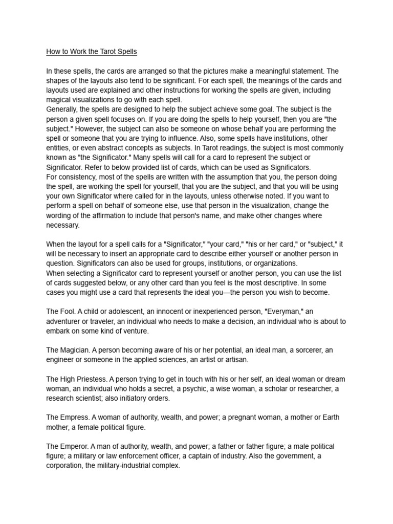 How To Work The Tarot Spells | PDF