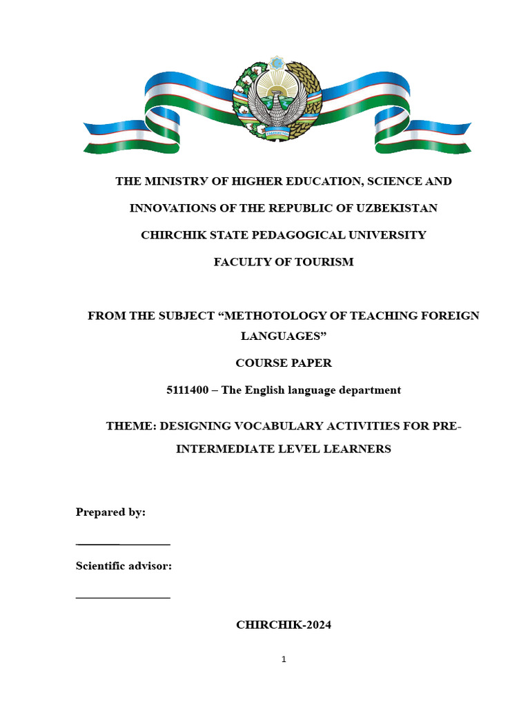 Designing Vocabulary Activities For Pre Intermediate Level Learners ...