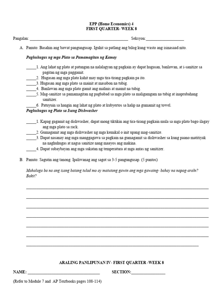 Week 8 Activity Sheets | PDF