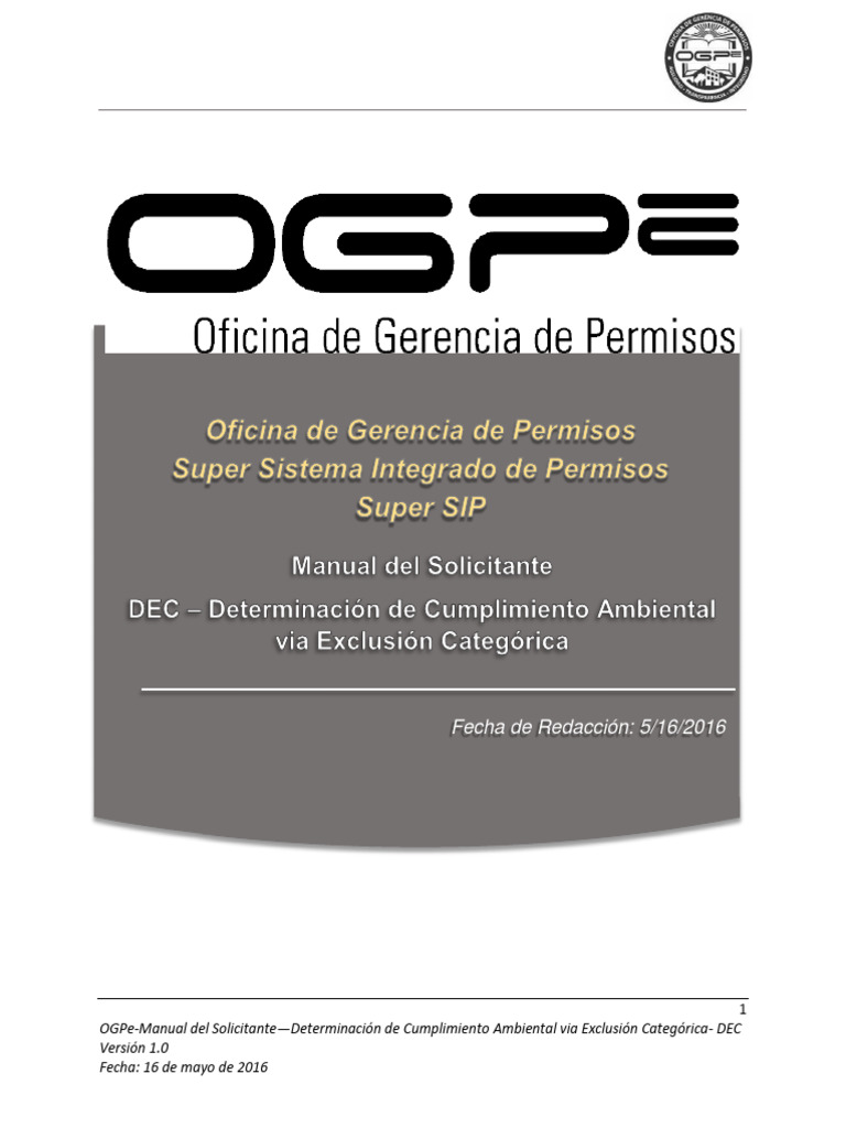 DEC - Determinación de Cumplimiento Ambiental Via Exclusión Categórica ...