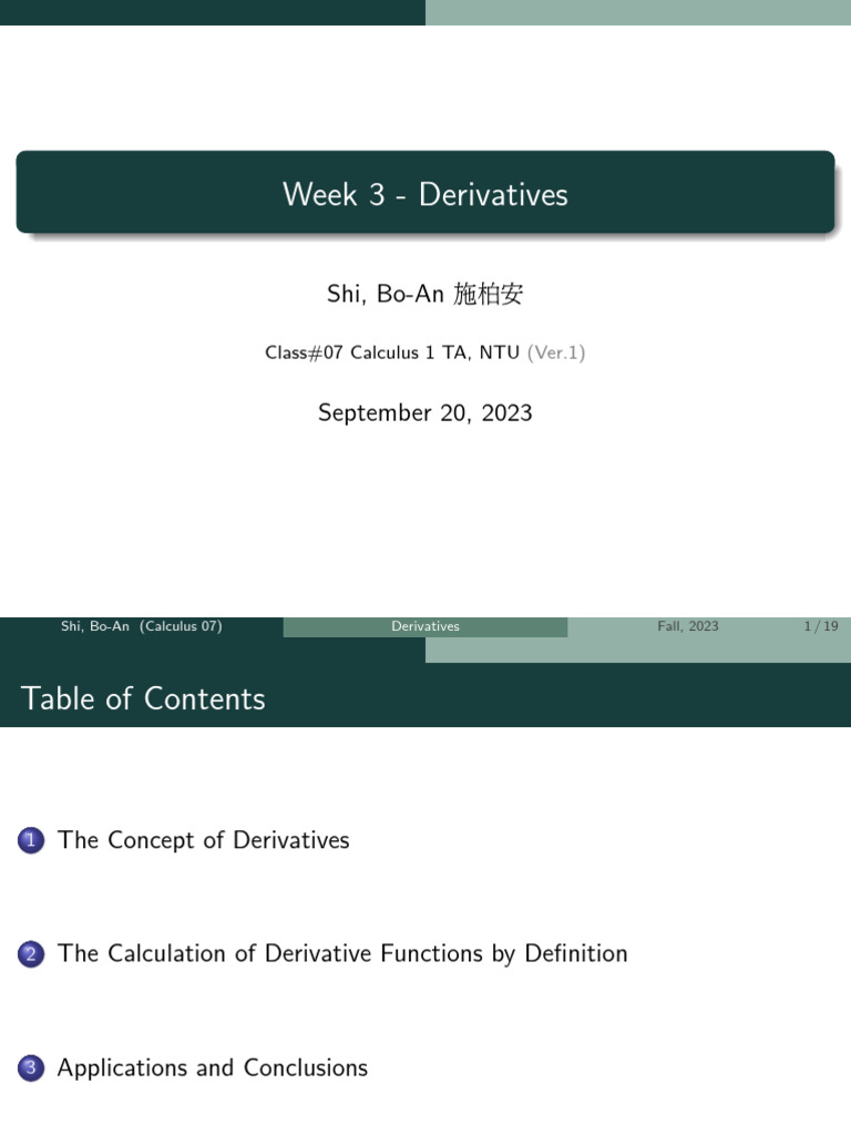 TALectureNotes W3 | PDF | Derivative | Calculus