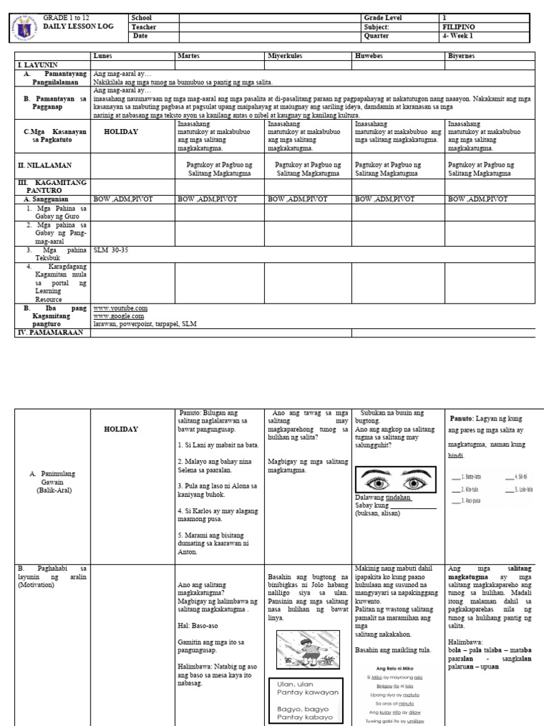 Q4-GRADE-1-FILIPINO-WEEK-1 | PDF
