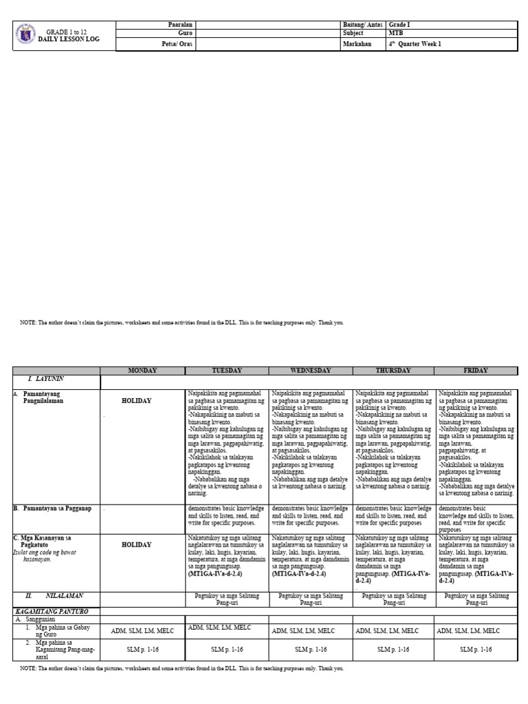 DLL MTB Mle Q4 W1 | PDF