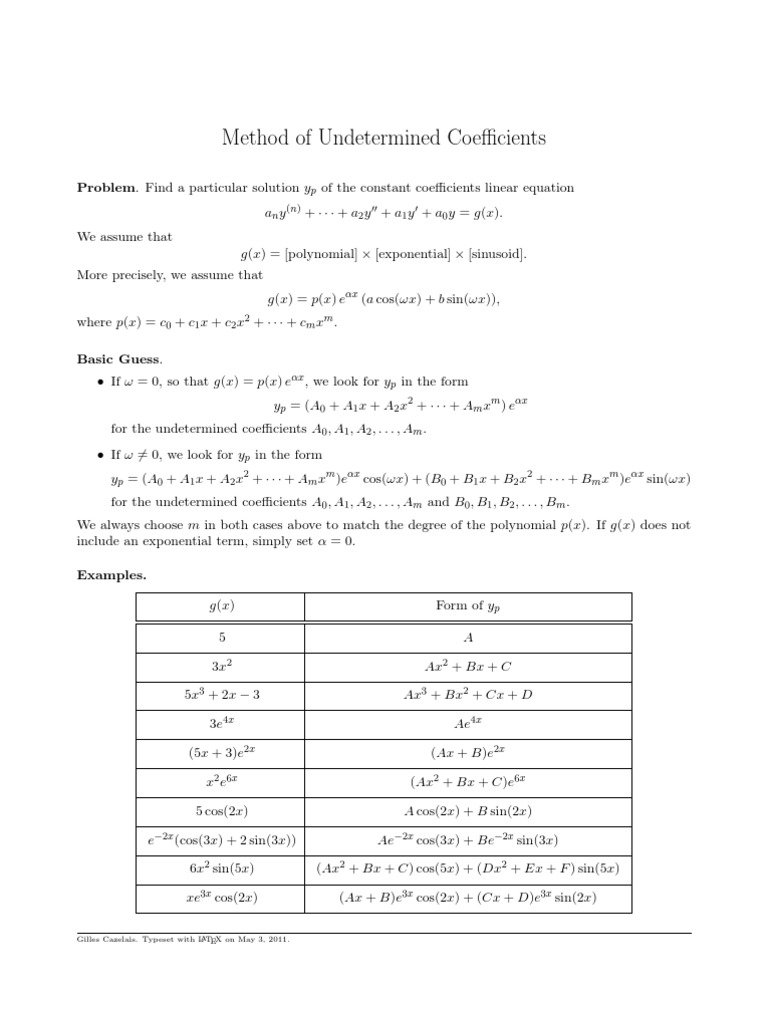 Undetermine Coefficient | PDF | Polynomial | Quadratic Equation