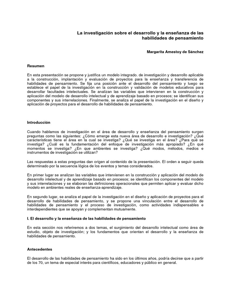 La Investigacion Sobre El Desarrollo y La Enseñanza de Las Habilidades DL Pensamiento | PDF ...