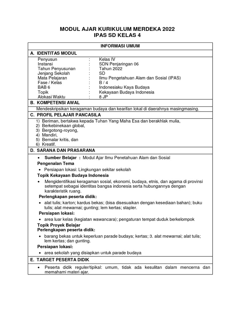 4284 RPP Plus IPAS BAB 6 KELAS 4 | PDF