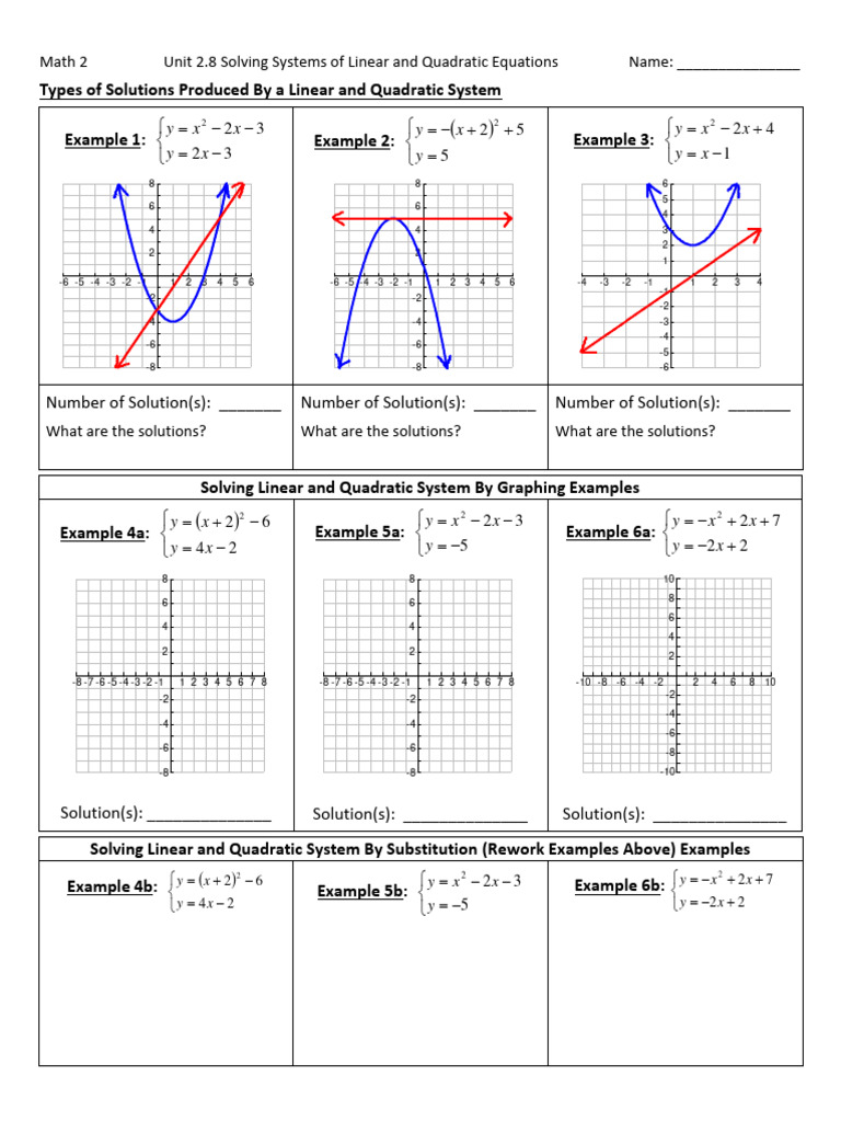 M2 U2 - 8 Solving Linear and Quadratic Systems NS WS | PDF | Quadratic Equation | Elementary ...