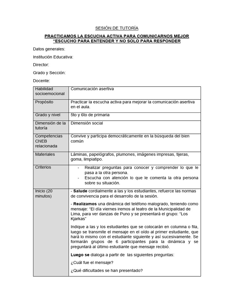Practicamos La Escucha Activa para Comunicarnos Mejor | PDF