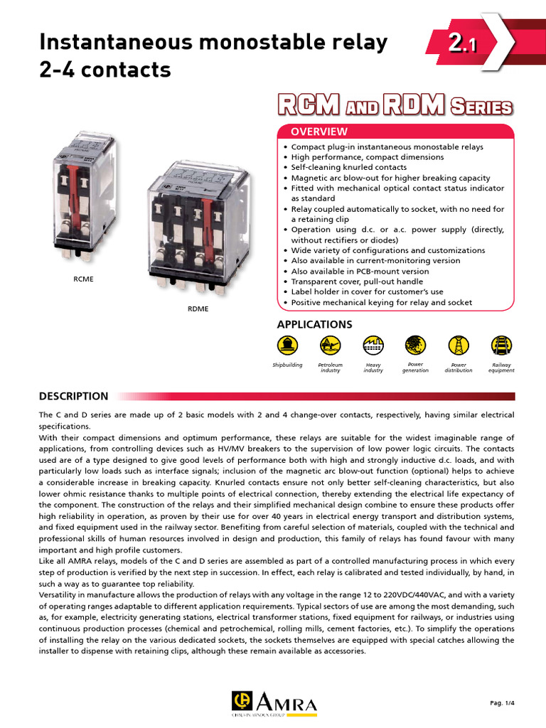 2.1 RCM-RDM Series - EN Ed1 03-16 | PDF | Relay | Alternating Current