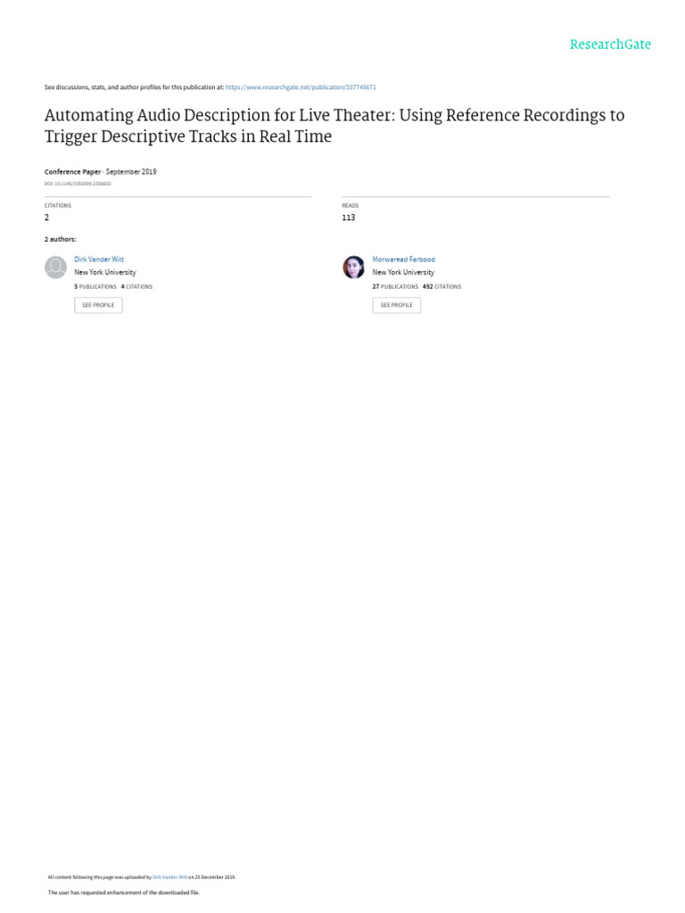 Automating Audio Description For Live Theater | PDF | Matrix (Mathematics) | Computing