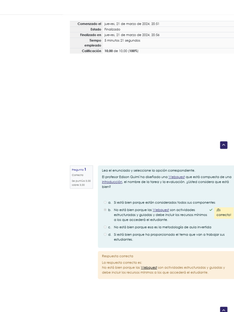 Evaluación Aula Invertida y WebQuests - Revisión Del Intento | PDF ...