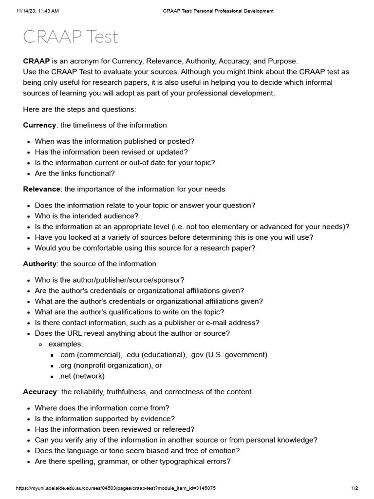 CRAAP Test - Personal Professional Development | Download Free PDF ...