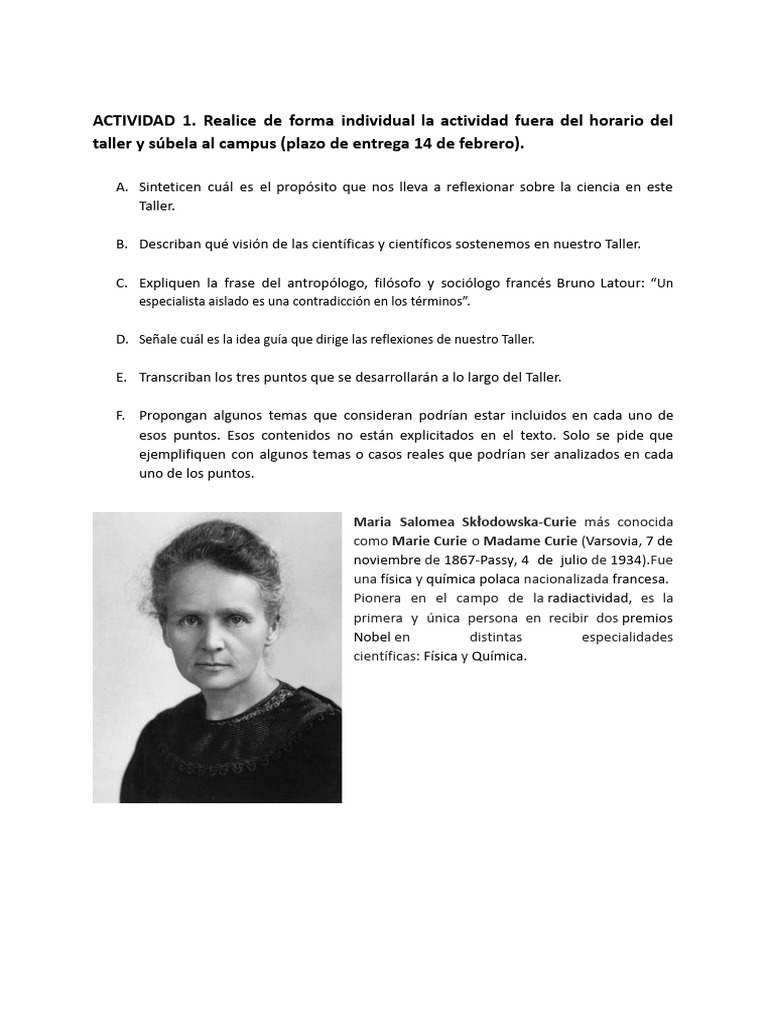 Actividad 1 | PDF | Conocimiento | Marie Curie