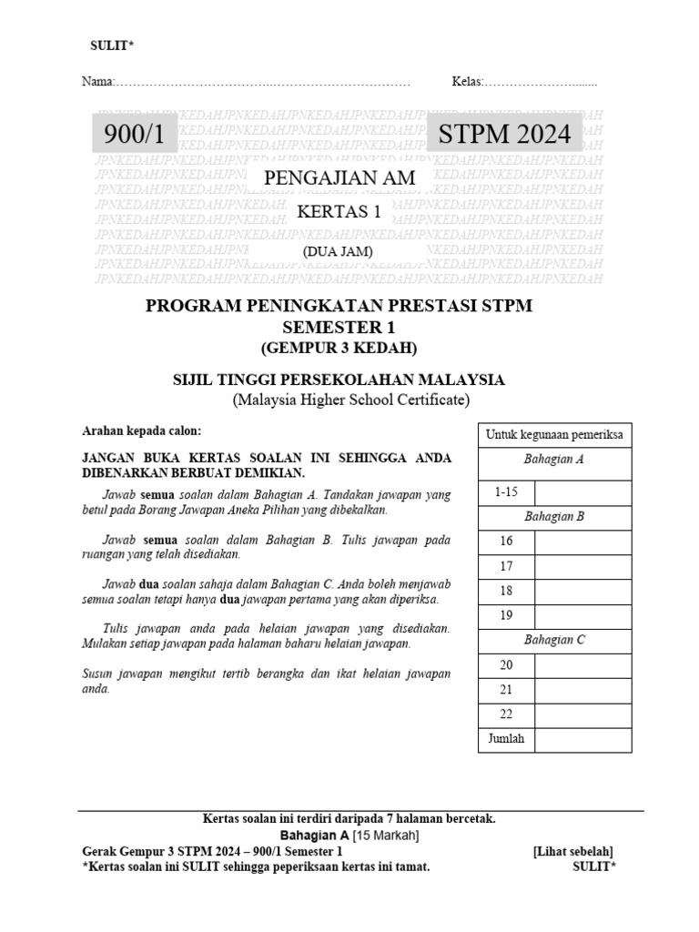 Gempur 3 STPM Sem 1-2024 (Soalan) Kedah | PDF