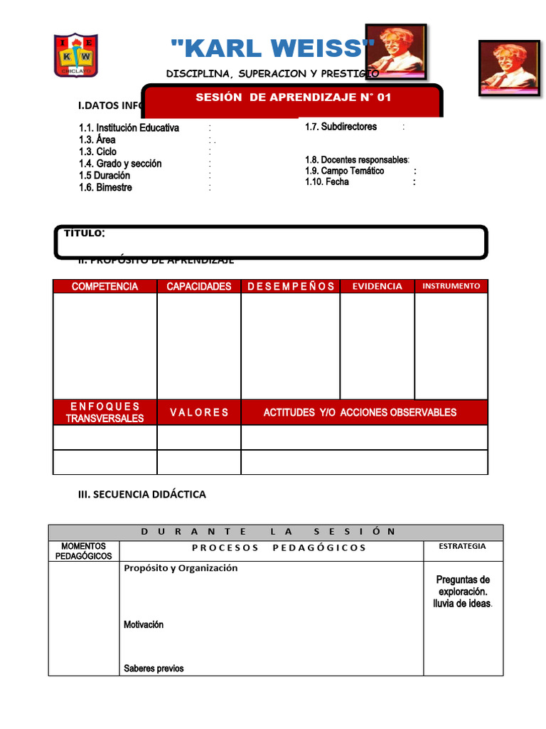 Esquema de Sesión de Aprendizaje-2024 | PDF | Evaluación | Aprendizaje