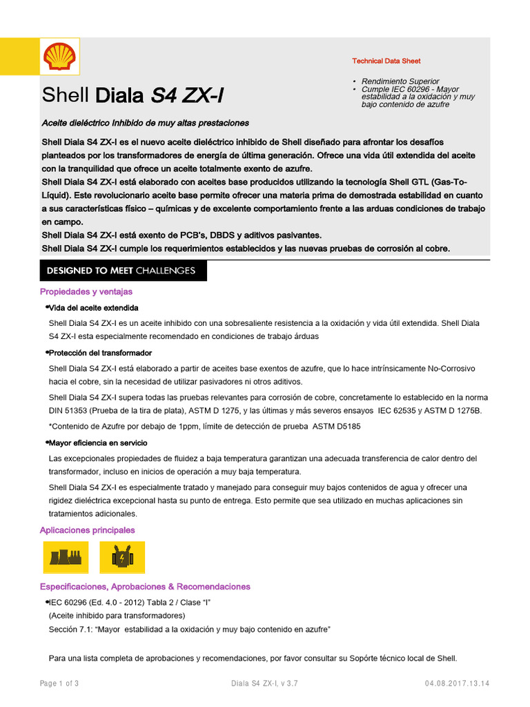 Aceite Dieléctrico Shell Diala S4 ZX-I | PDF