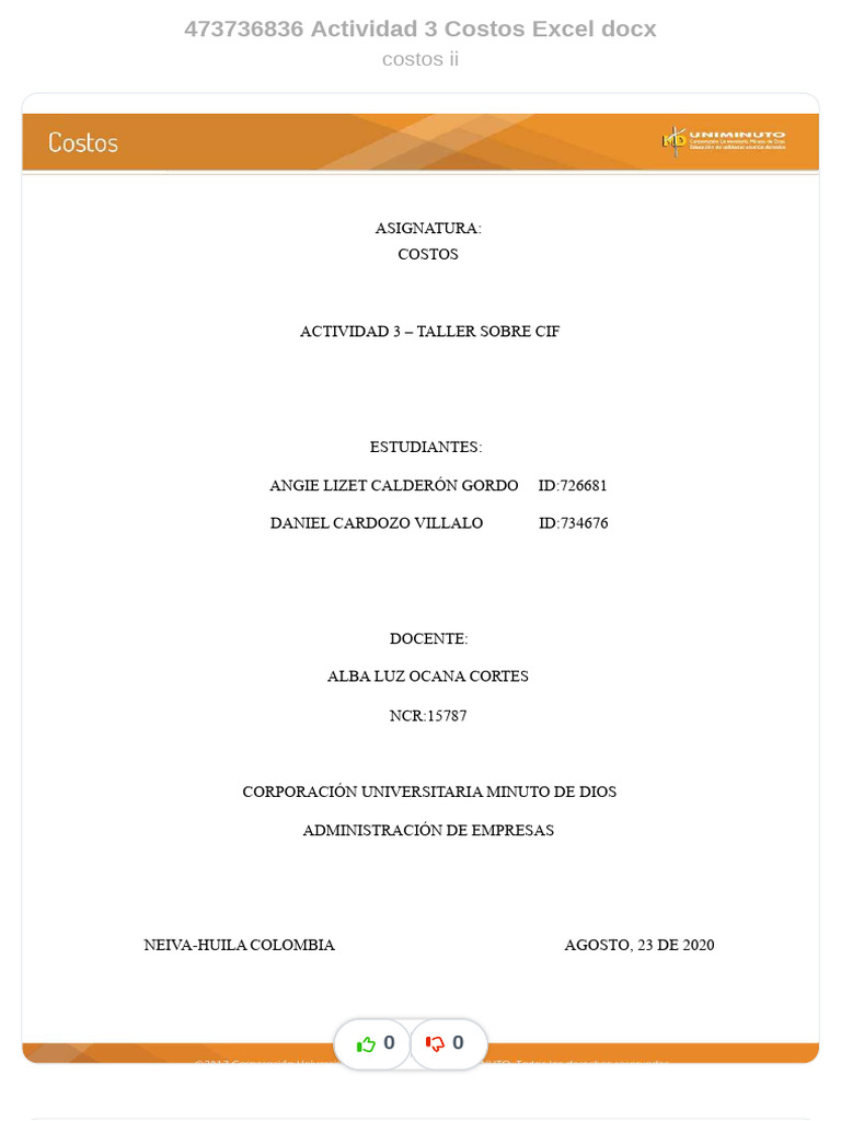 Actividad 3 Costos Excel Docx - Compress | PDF