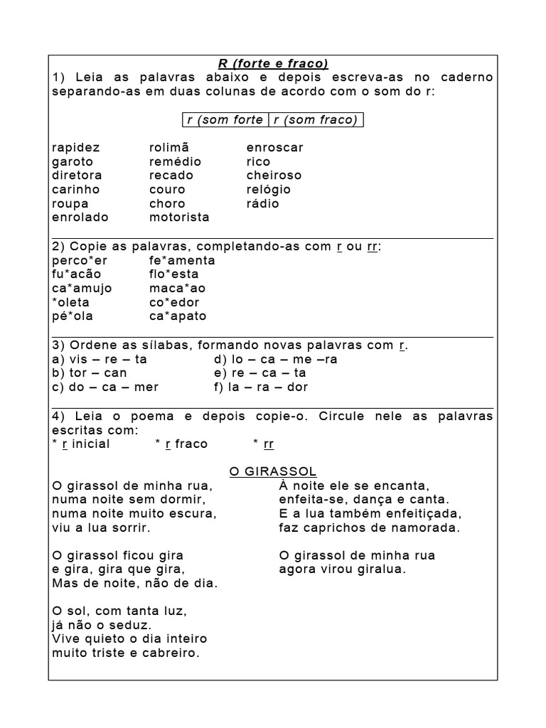 Atividades sobre o som do R | PDF
