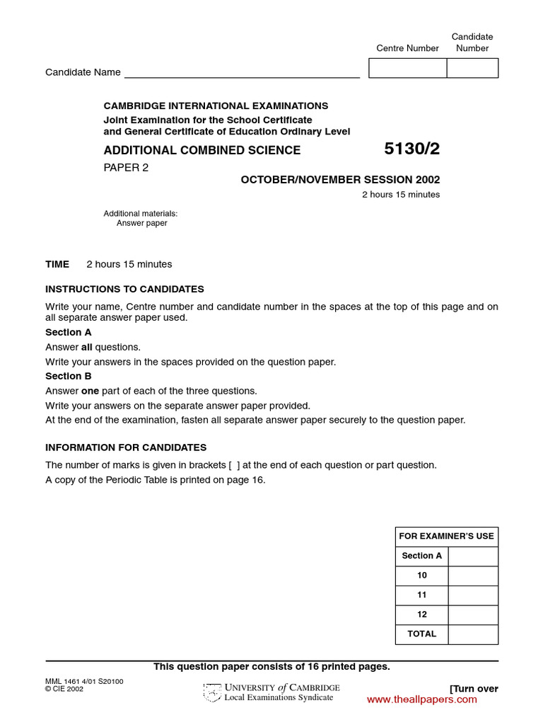 Additional Combined Science: Paper 2 | PDF | Electromagnetic Spectrum ...