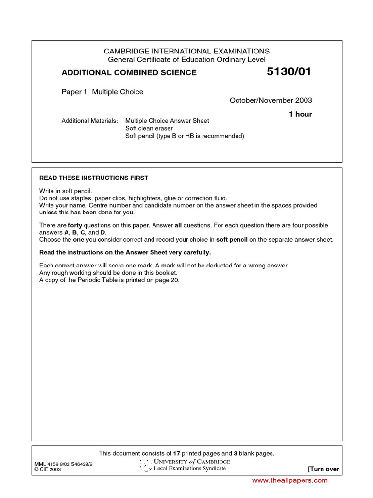 Additional Combined Science: Cambridge International Examinations ...
