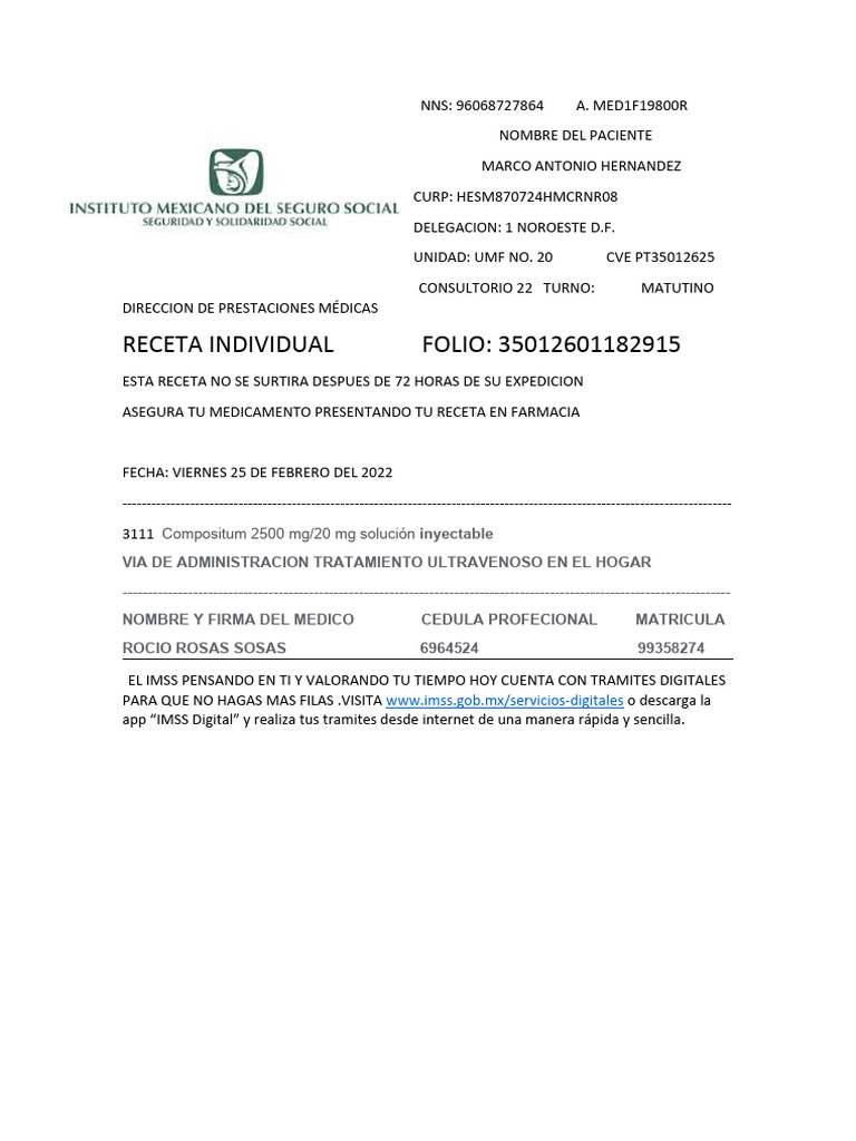 Receta Médica IMSS 2022 Editable PDF | PDF