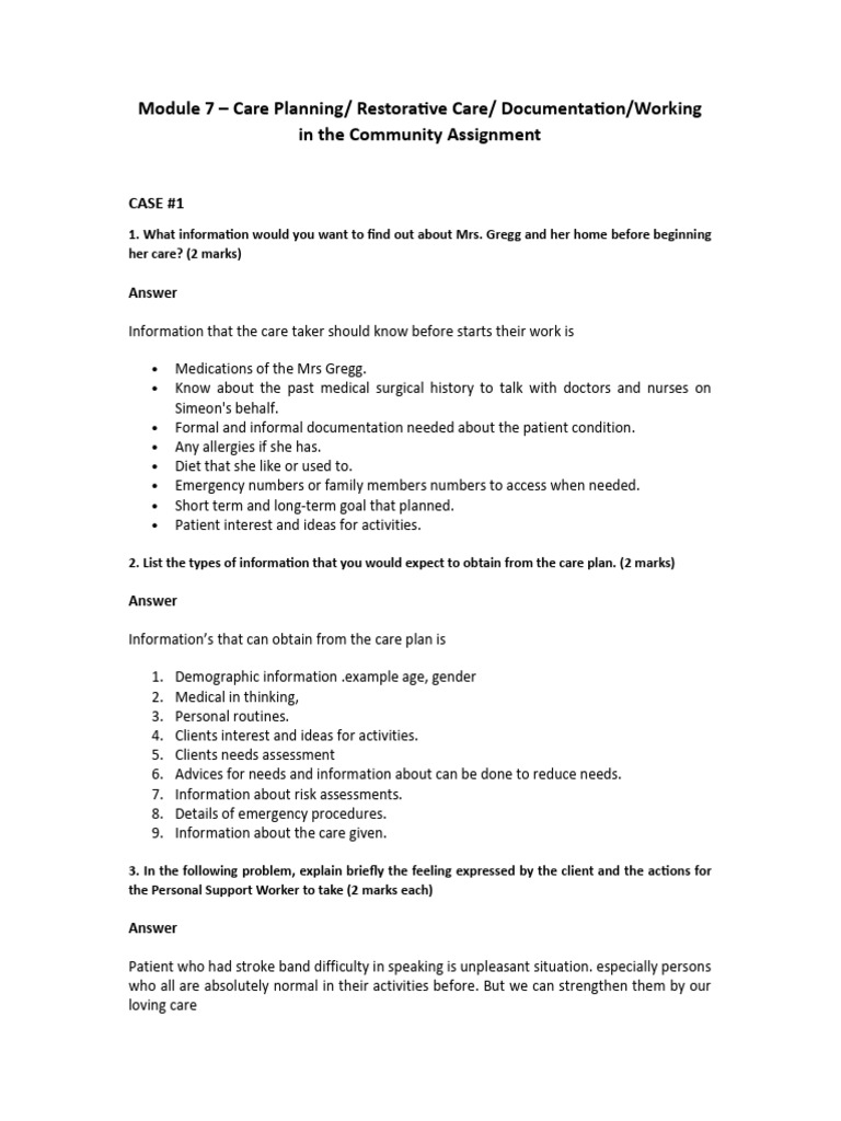 PSW IV-8 Assigmt - Module 7 Care Planning | PDF | Anger | Feeling