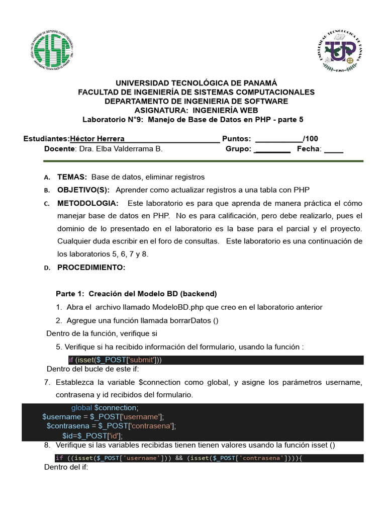 HectorHerrera - Laboratorio 9 Eliminar PHP | PDF | Php | Bases de datos