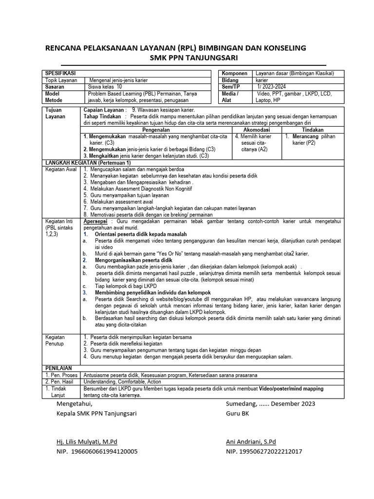 RPL BK X Perencanaan Karier | PDF