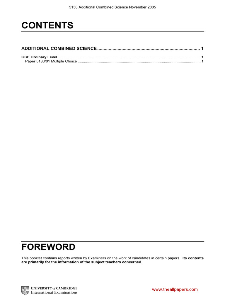 Foreword: ADDITIONAL COMBINED SCIENCE
