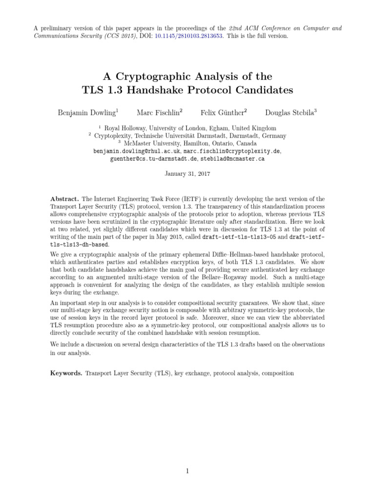 A Cryptographic Analysis of The TLS 1.3 Handshake Protocol Candidates ...
