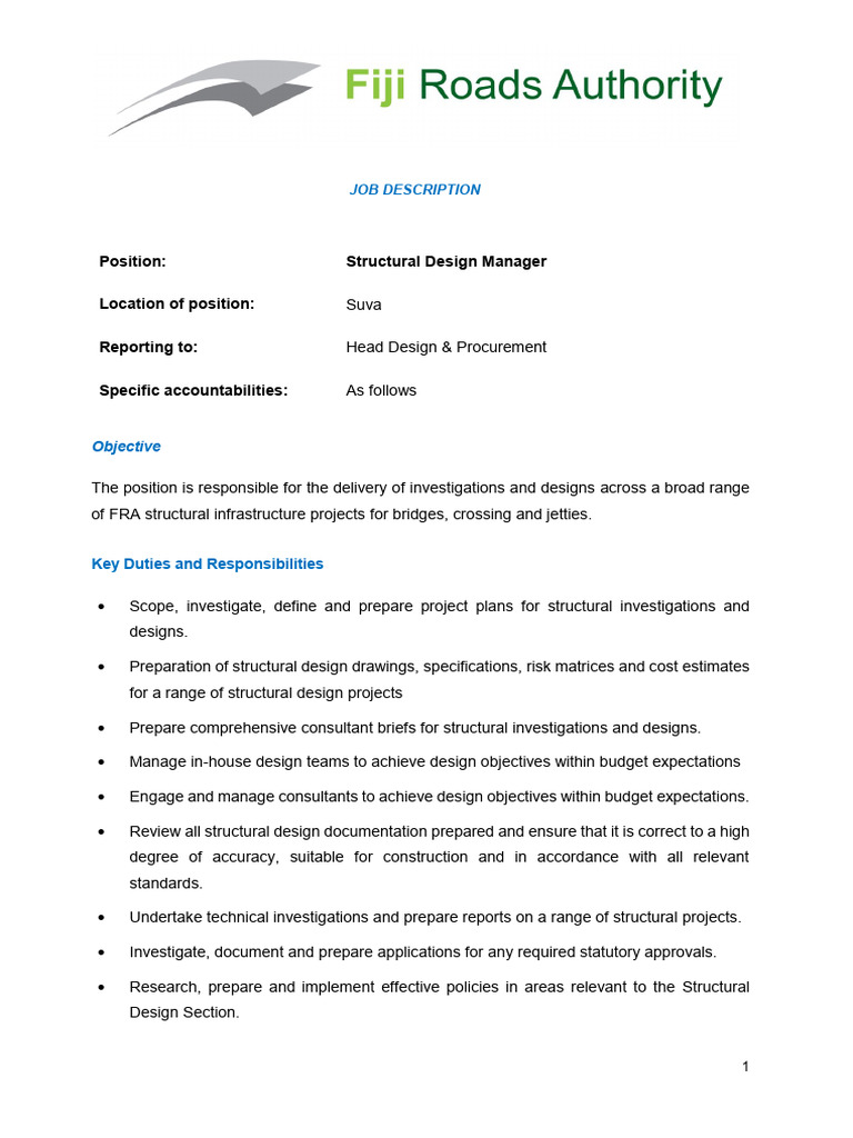 Structural Design Manager Role Overview | PDF | Policy | Procurement