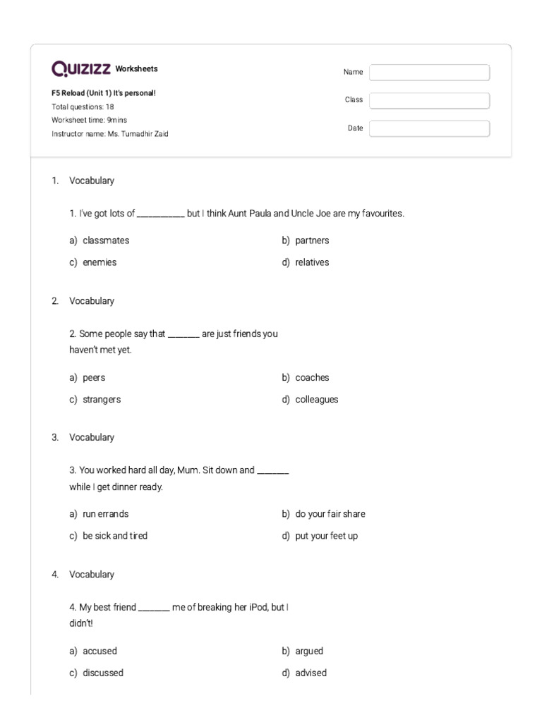 Aptis Grammar Test Worksheet | PDF
