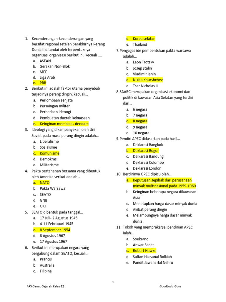 Soal Pas Genap Sejarah Xii | PDF