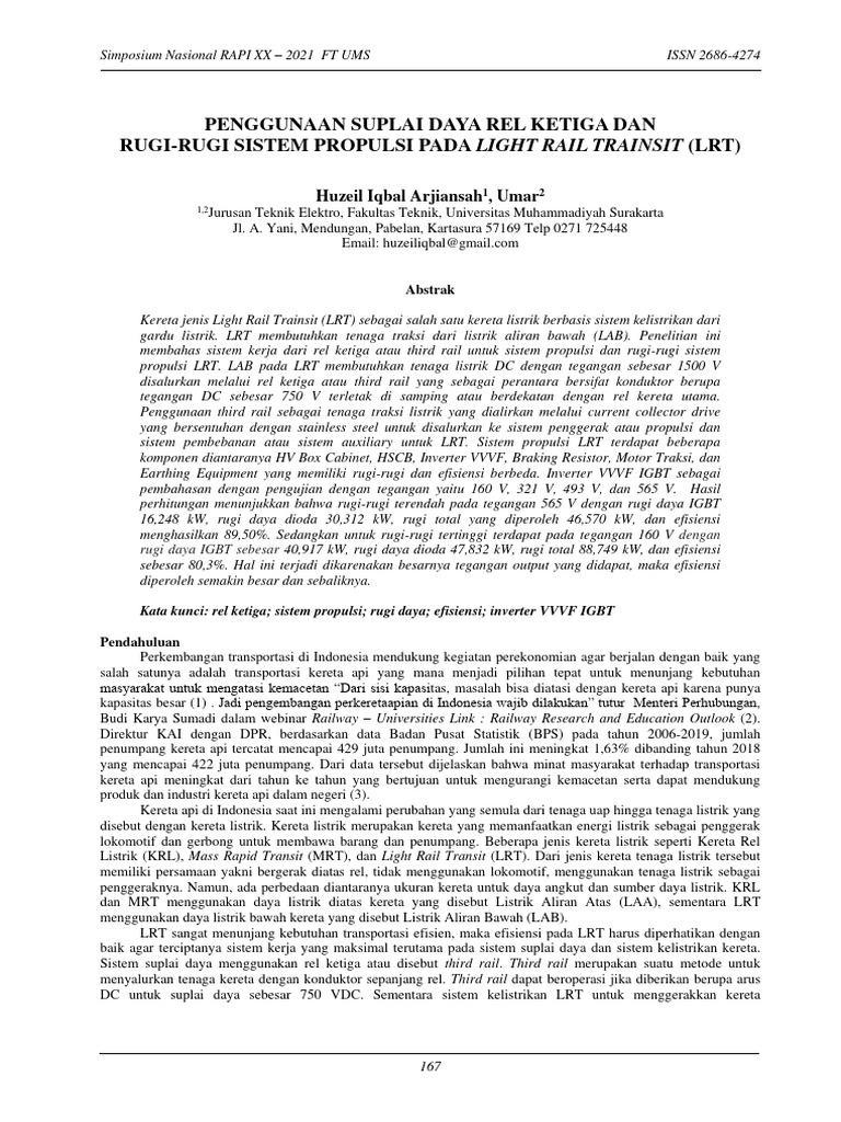 Penggunaan Suplai Daya Rel Ketiga Dan Rugi-Rugi Sistem Propulsi Pada Light Rail Trainsit (LRT ...