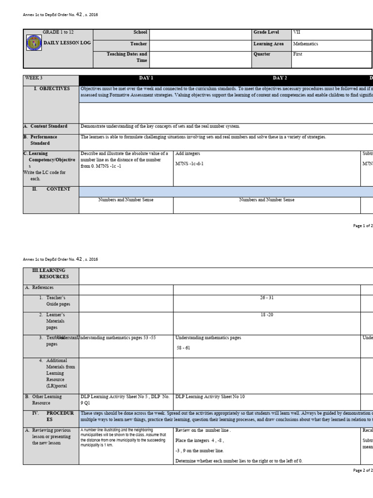 G7 Q1 Week 03 | PDF | Learning | Numbers