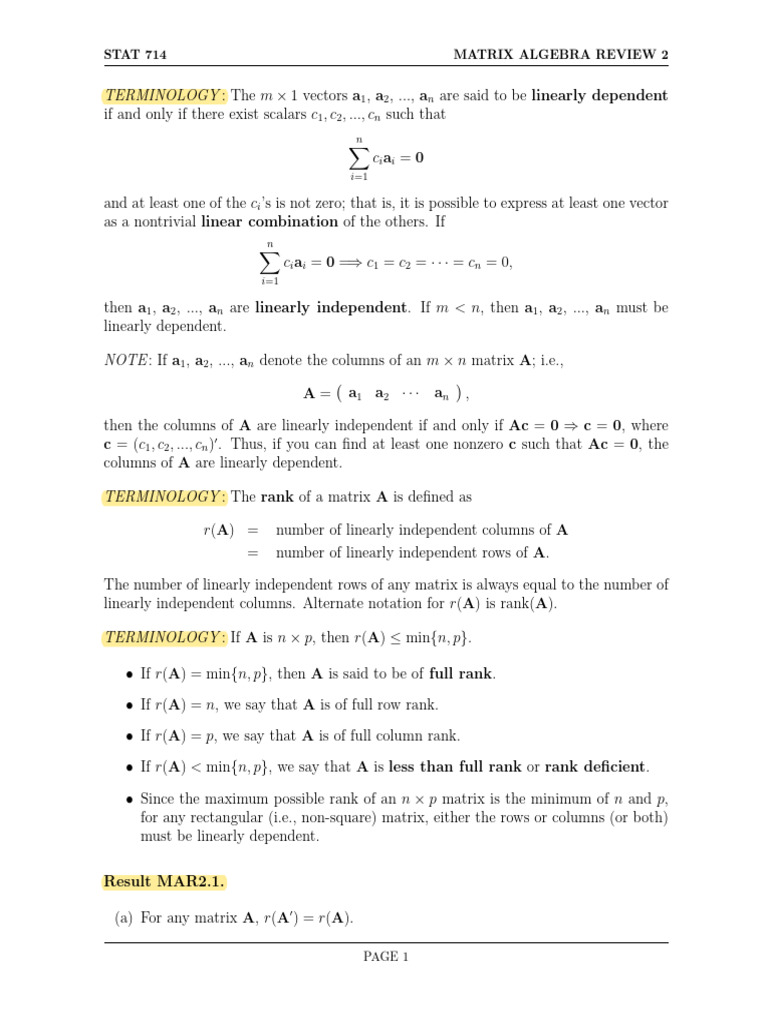 Stastistic Note | PDF | Algebra | Linear Algebra
