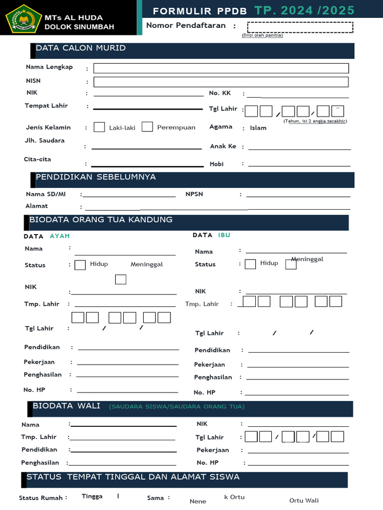 Formulir PPDB MTs Al Huda 2024/2025 | PDF