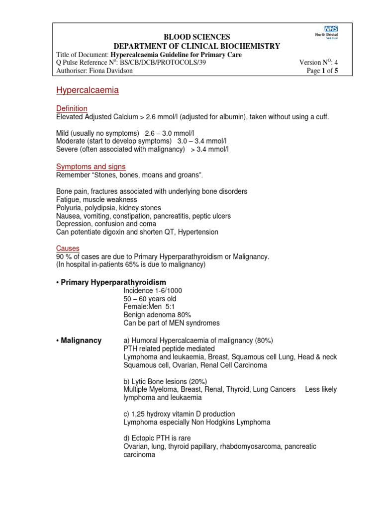 Hypercalcaemia Guideline For Primary Care | PDF | Diseases And ...