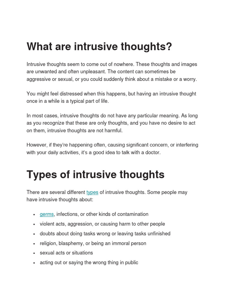 Understanding Intrusive Thoughts | PDF | Thought | Cognitive Behavioral ...