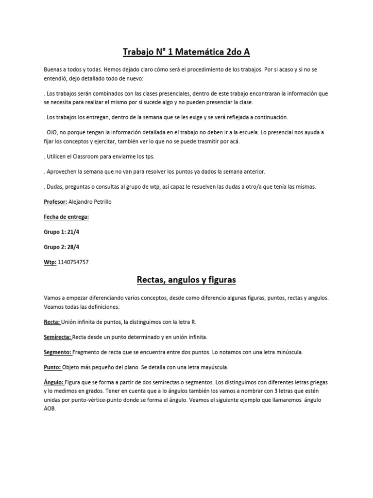 Matematica 2do A TP 1 | PDF | Ángulo | Matemáticas