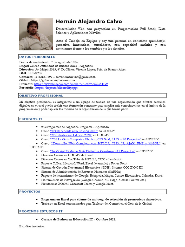 CV Hernan A Calvo | PDF | Gestión de registros