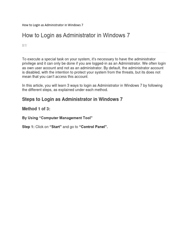 How To Login As Administrator in Windows 7 | PDF