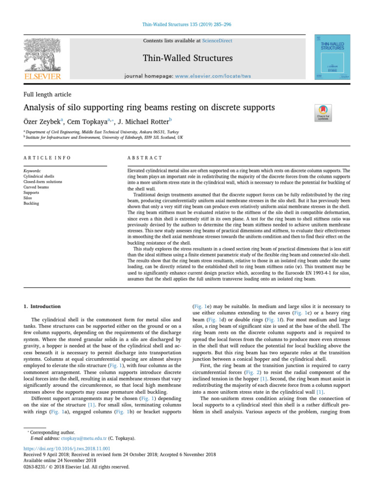 Analysis of Silo Supporting Ring Beams Resting On Discrete Supports - O ...