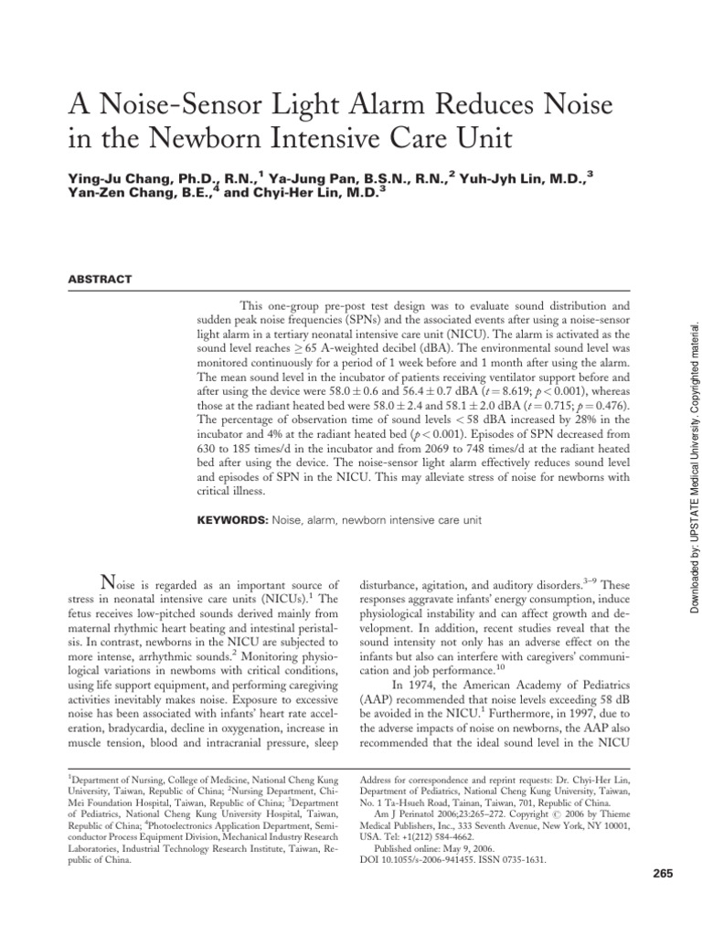 A Noise-Sensor Light Alarm Reduces Noise in The Newborn Intensive Care ...