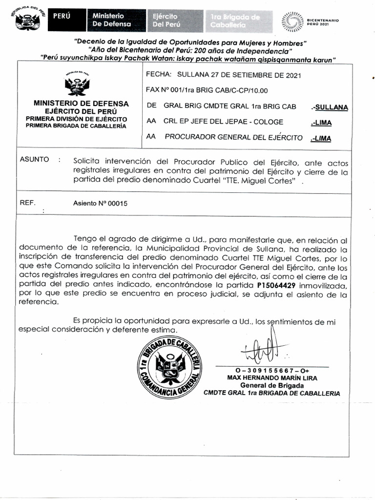 Fax Nº001-1ra Brig Cab - CCP | PDF