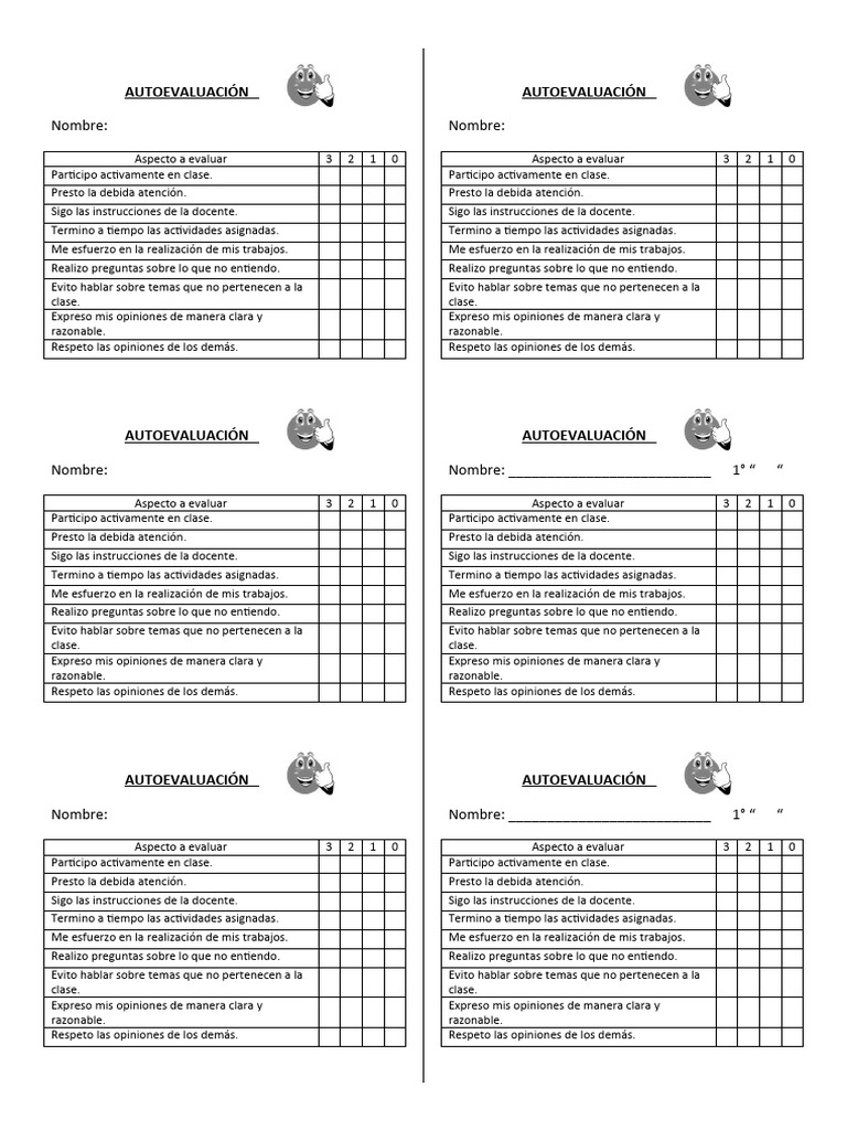 Autoevaluación del Estudiante en Clase | PDF | Cognición