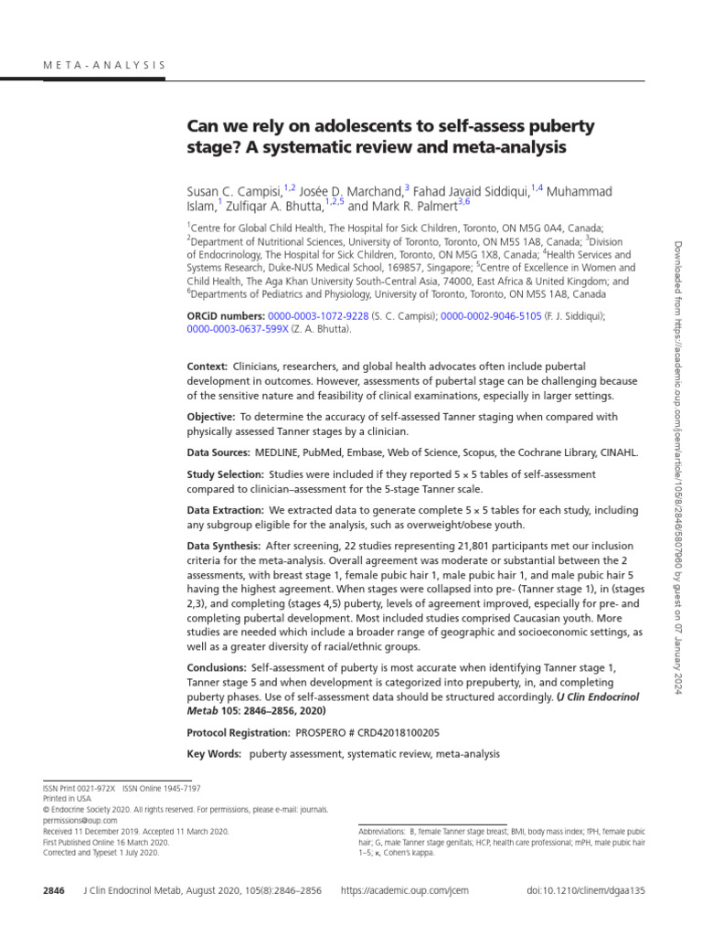 Accuracy of Self-Assessed Puberty Stages | PDF | Body Mass Index | Puberty