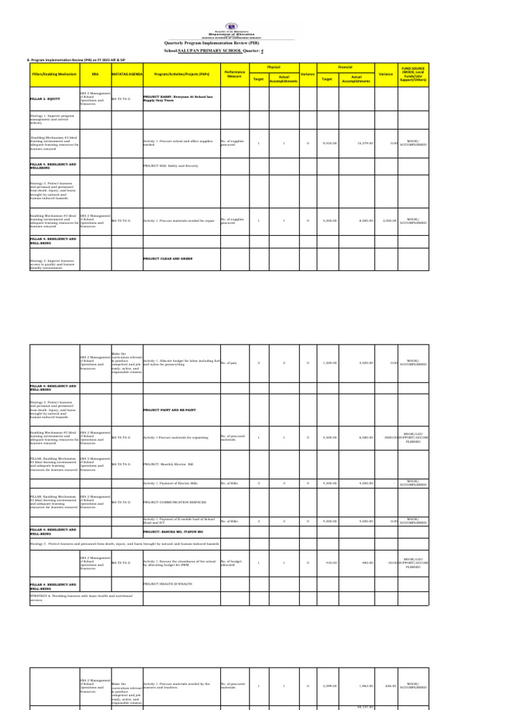 Salupan PS - Kabasalan District School Pir Report 4TH | PDF
